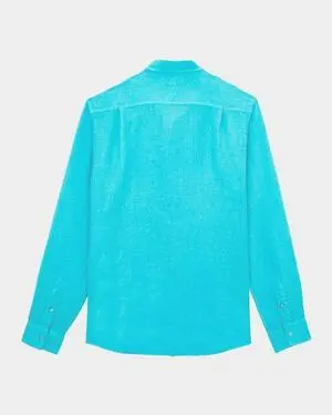 Vilebrequin Apos;s Caroubis Solid Linen Sport Shirt - Vert Disco