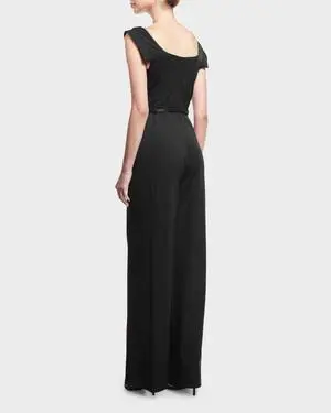 Black Halo Jackie Belted Wide-leg Jumpsuit - Black