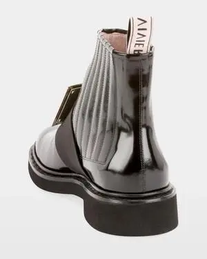 ROGER VIVIER Viv Ranger Patent Leather Booties - Black