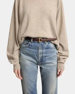 Saint Laurent Monogram Leather Belt - Red Tan