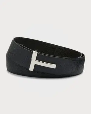 TOM FORD TOM FORD Signature T Reversible Leather Belt Black/navy