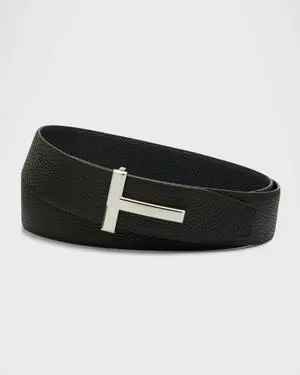 TOM FORD TOM FORD Signature T Reversible Leather Belt Black/navy
