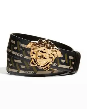 Versace Men's Greca/medusa Leather Belt - Blackkaki-versace