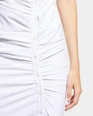 Veronica Beard Sleeveless Ruched Poplin Shirtdress - White