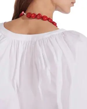 Staud Dill Puff-sleeve Button-front Top - White