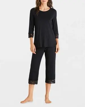 Hanro Moments Lace-trim Cropped Pajama Set - Black