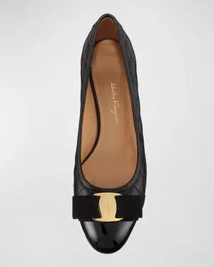 FERRAGAMO Vara Quilted Bow Ballet Pumps - Nero