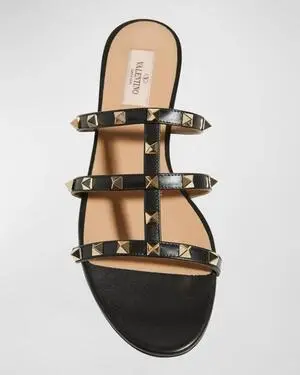 Valentino Garavani Rockstud Caged Flat Slide Sandals - Nero