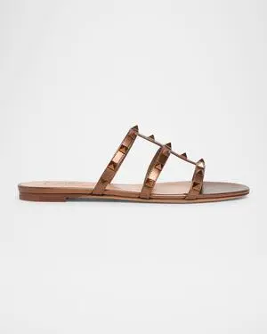 Valentino Garavani Rockstud Flat Slide Sandals - Dark Bronze
