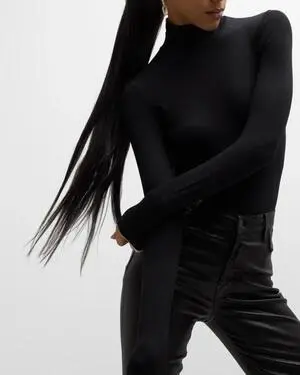 Majestic Filatures Soft Touch Mock Turtleneck Top - Black