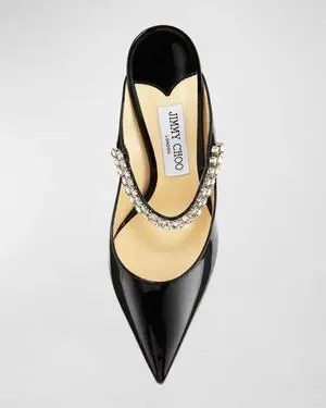 JIMMY CHOO Patent Leather Pumps With Crystal Strap - Black