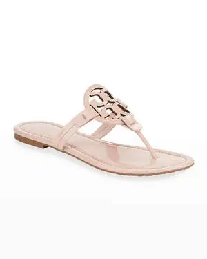 Tory Burch Miller Medallion Patent Leather Flat Thong Sandals Sea Shell Pink