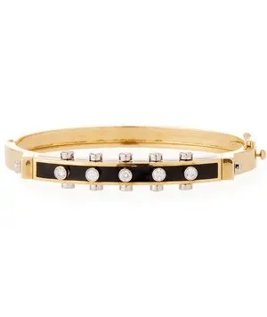David Webb "motif" Studlette 18k Gold & Enamel Bangle Bracelet With Platinum-set Diamonds, Black - One-color