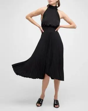 A.L.C. Renzo Pleated Halter Dress - Black