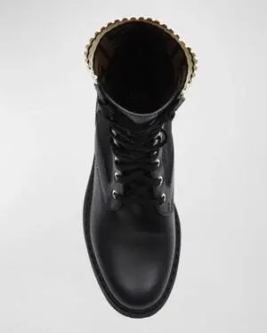 Fendi Leather Combat Boots With Ff Cuff - Black
