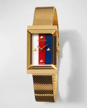 Gucci G-frame Rectangular Mother-of-pearl Watch W/ Mesh Strap, Gold - Gold