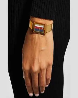 Gucci G-frame Rectangular Mother-of-pearl Watch W/ Mesh Strap