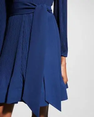 MILLY Liv Pleated Dress - Navy