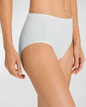 Hanro Cotton Seamless Satin-trim Briefs Cool Blue