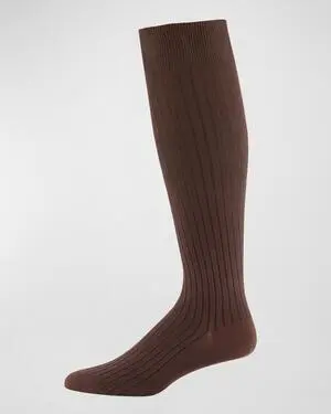 Neiman Marcus Core-spun Over-the-calf Socks - Brown