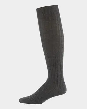 Neiman Marcus Over-the-calf Ribbed Socks - Charcoal