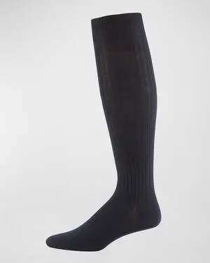Neiman Marcus Over-the-calf Ribbed Socks - Navy