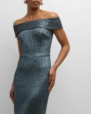 Rickie Freeman For Teri Jon Off-shoulder Metallic Gown