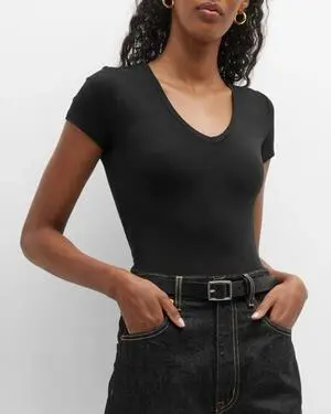 Majestic Filatures Soft Touch V-neck Tee - Black
