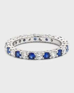 Neiman Marcus Prong-set Diamond And Sapphire Band Ring - Platinum