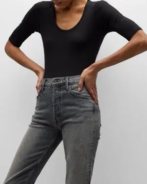 Majestic Filatures Soft Touch Half-sleeve Top - Black
