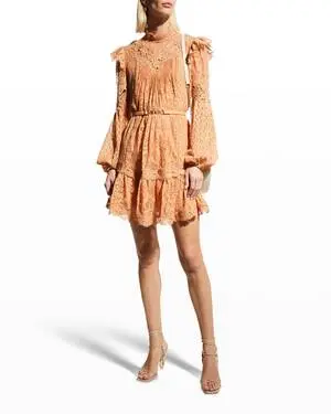 Zimmermann Concert Textured Lace Mini Dress In Tan - 55% Off | Editorialist