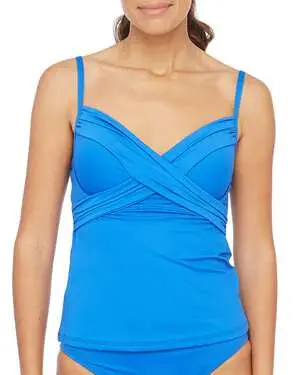 La Blanca Island Goddess Wrap Tankini Top - China Blue