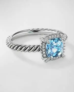 David Yurman 7mm Petite Chatelaine Ring With Gemstone And Diamonds - Blue Topaz