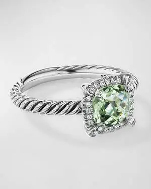 David Yurman 7mm Petite Chatelaine Ring With Gemstone And Diamonds - Prasiolite