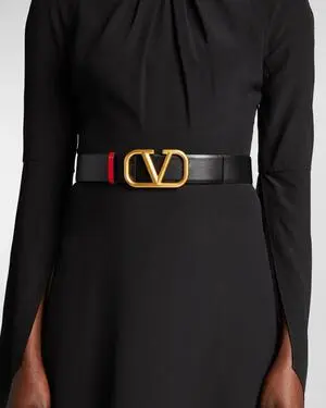 Valentino Garavani Vlogo Reversible Leather Belt - Black/pure Red