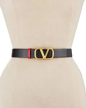 Valentino Garavani VLOGO Reversible Leather Belt Black/red