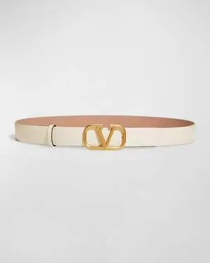 Valentino Garavani VLOGO Reversible Leather Belt Ivory / Beige