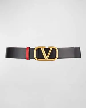 Valentino Garavani VLOGO Reversible Leather Belt Nero / Rouge