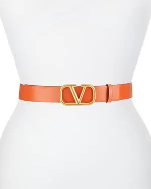 Valentino Garavani VLOGO Reversible Leather Belt Orange/nude