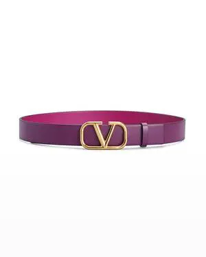 Valentino Garavani VLOGO Reversible Leather Belt Prune/rose Violet