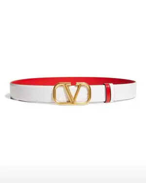 Valentino Garavani VLOGO Reversible Leather Belt White/red