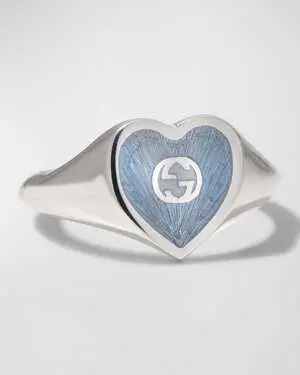 Gucci Interlocking G Heart Enamel Ring - Blue