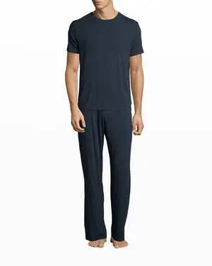 Derek Rose Men & Apos;s Marl Crewneck Short-sleeve Knit Tee Charco