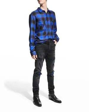Amiri Men's Applique Flannel Sport Shirt - Blue