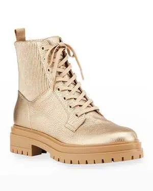 GIANVITO ROSSI Martis Metallic Calf Combat Boots - Gold