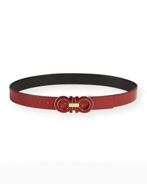 FERRAGAMO Men's Oversized Reversible Gancini Belt - Red