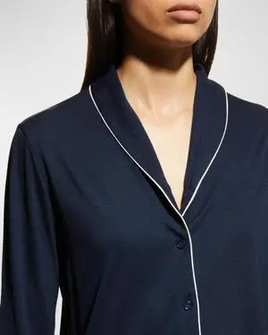 Hanro Natural Comfort Long-sleeve Pajama Set - Navy