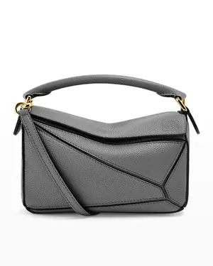 Loewe Puzzle Mini Top-handle Bag In Grained Leather Asphalt Grey