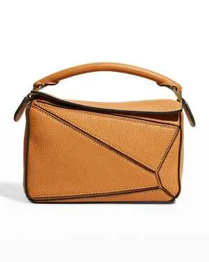 Loewe Puzzle Mini Top-handle Bag In Grained Leather Caramel