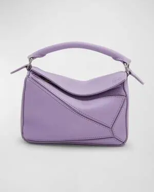 Loewe Puzzle Mini Top-handle Bag In Grained Leather Lavender